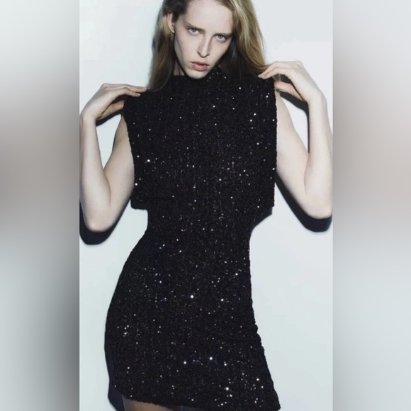 Zara | Dresses | Zara Black Sequin Backless Dress | Poshmark